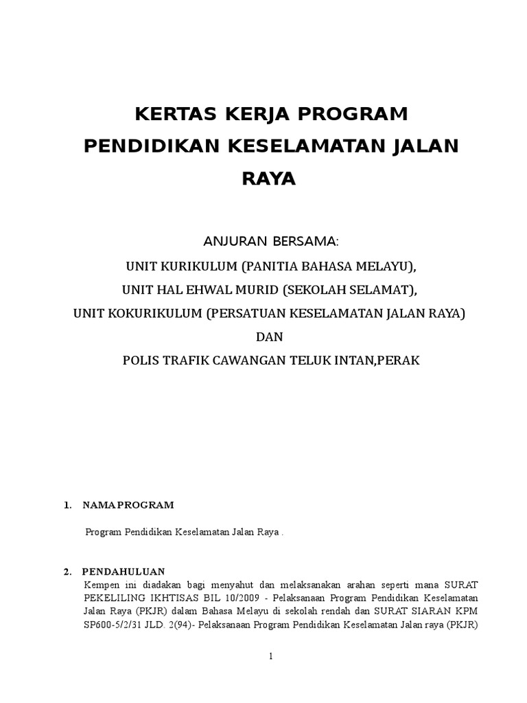 Kertas Kerja Keselamatan Jalan Raya 1 | PDF