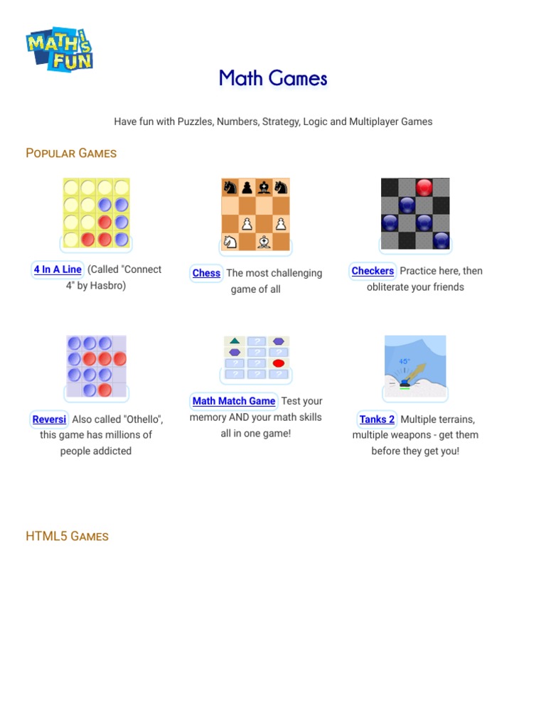 Math Games - Puzzle, Number, Strategy, Logic and Multiplayer Math Games ...