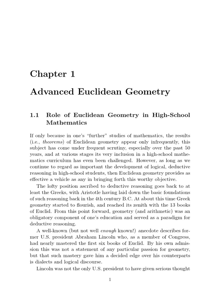Advanced Euclidean Geometry: 1.1 Role of Euclidean Geometry in High ...