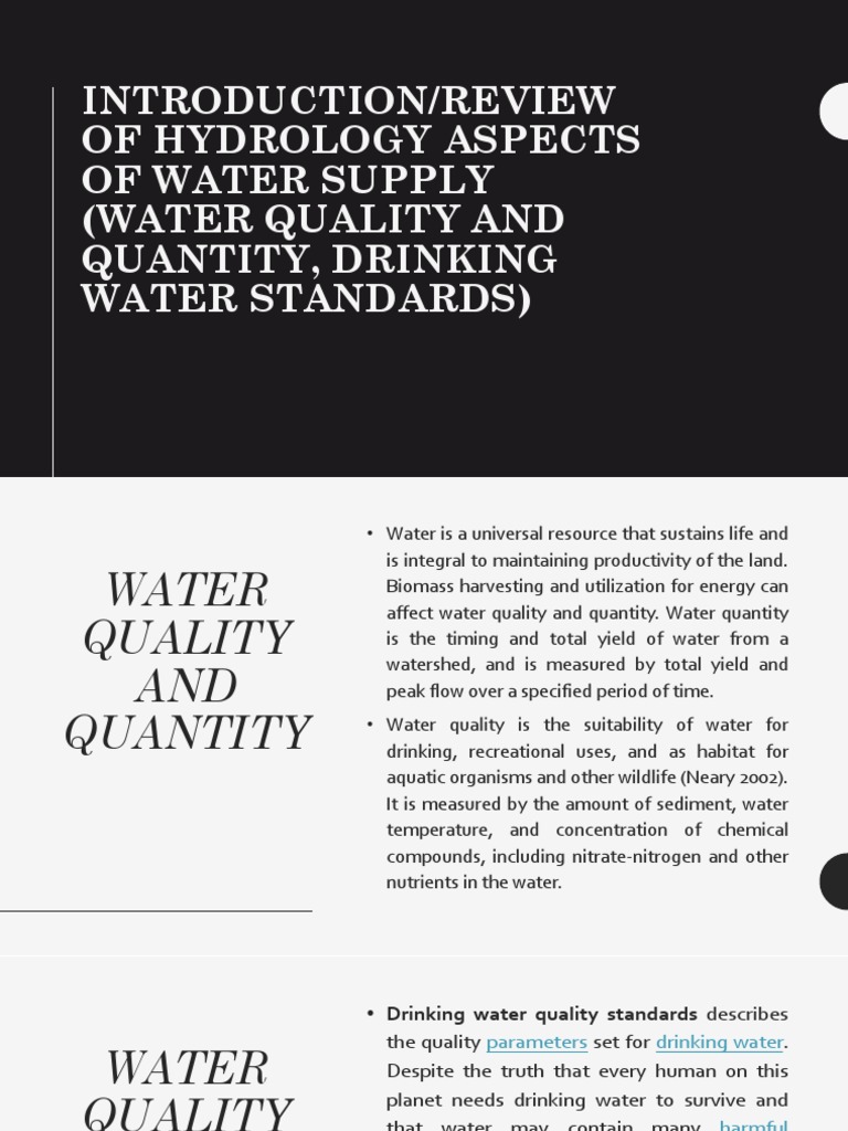 Introduction/Review of Hydrology Aspects of Water Supply (Water Quality ...