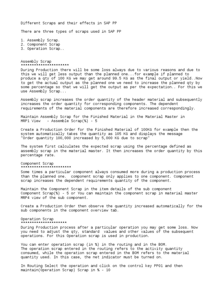 Different Scraps in SAP PP | PDF | Scrap | Percentage