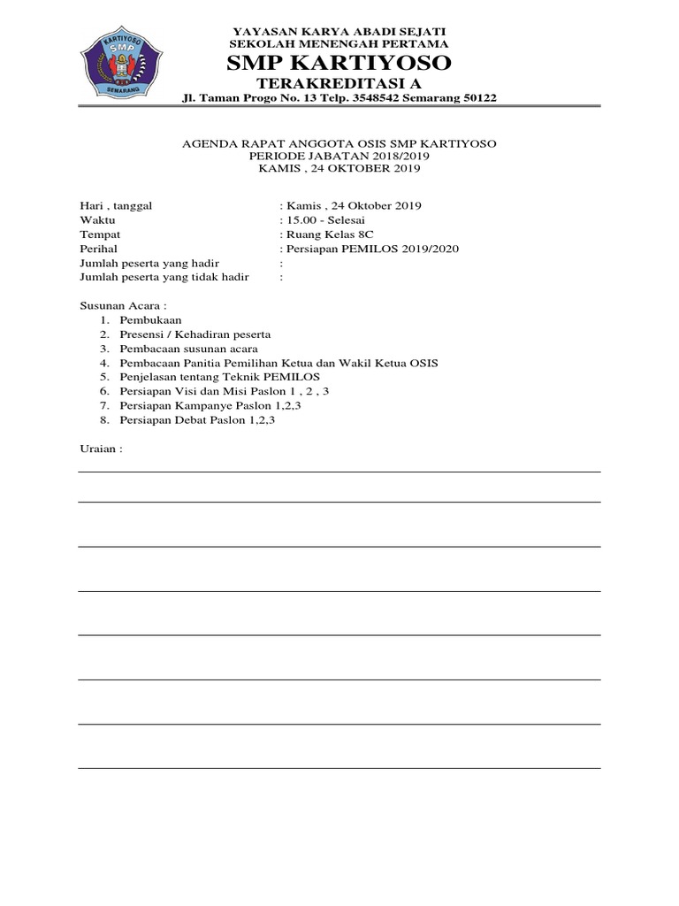 Agenda Rapat Osis | PDF