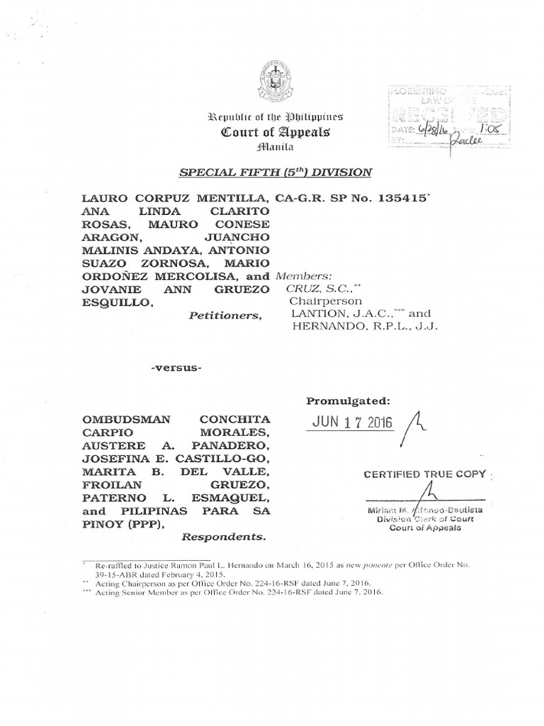 Decision Dated June 17, 2016 (Mentilla Vs OMB, PPP) | PDF