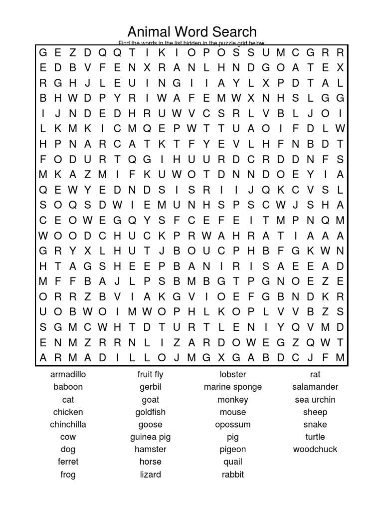 Animal Word Search PDF | PDF | Word Search | Leisure