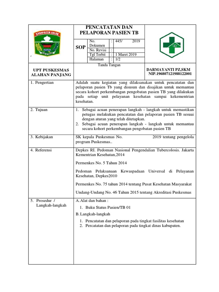 SOP Pencatatan Dan Pelaporan TB Paru.. | PDF | Pengembangan Diri