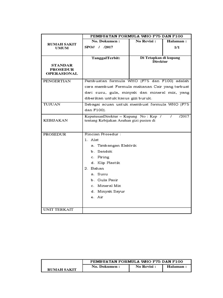 10.spo Pembuatan Formula Who F75 Dan F100 | PDF