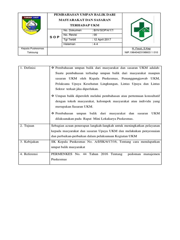 4.1.2.3 Sop Pembahasan Umpan Balik Dari Masyarakat | PDF