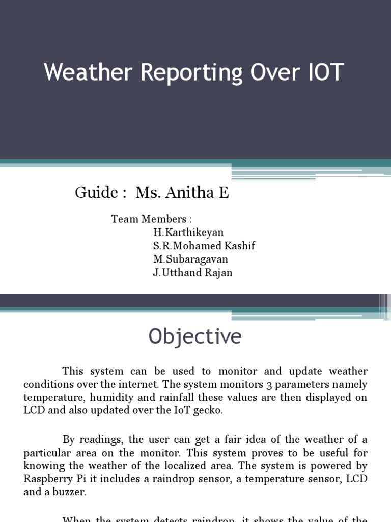 Weather Reporting Over IOT: Guide: Ms. Anitha E | PDF | Internet Of ...