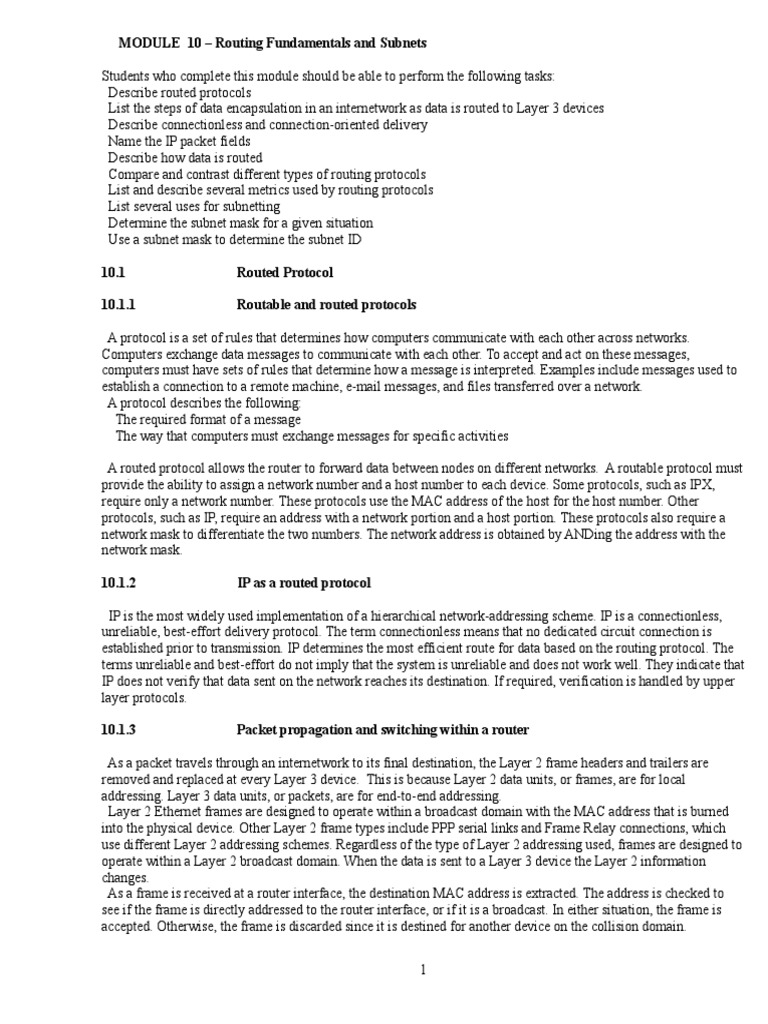Module 10 Routing Fundamentals And Subnets Pdf Routing Router