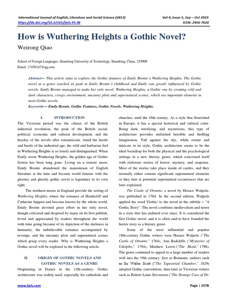 How Is Wuthering Heights A Gothic Novel? | PDF | Gothic Fiction ...