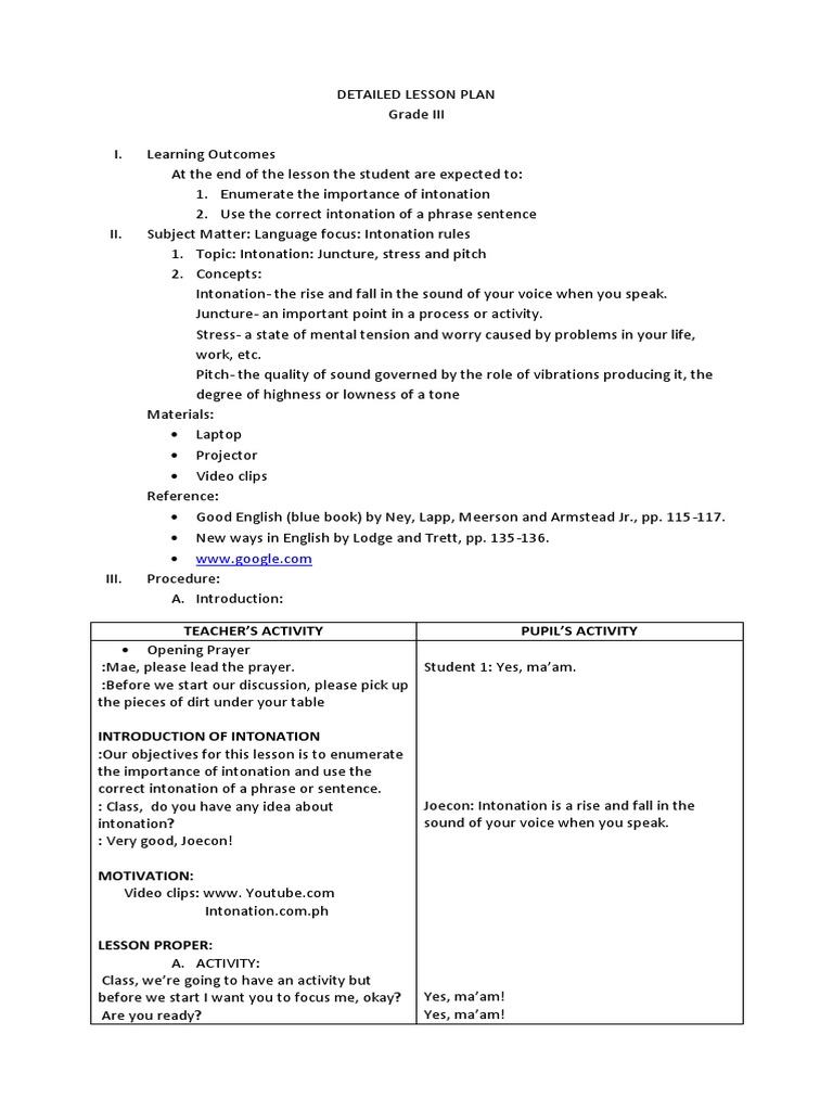 Detailed Lesson Plan-Interactive | PDF | Speech | English Language