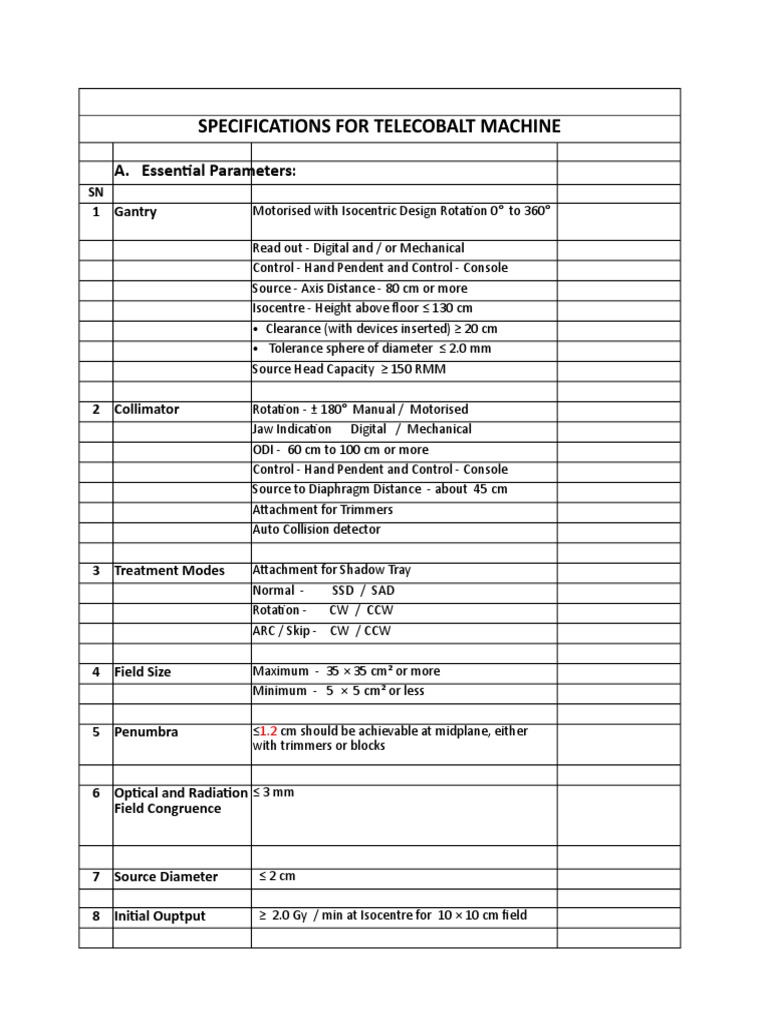 Telecobalt Unit Specifications and Requirements | PDF | Machines | Switch
