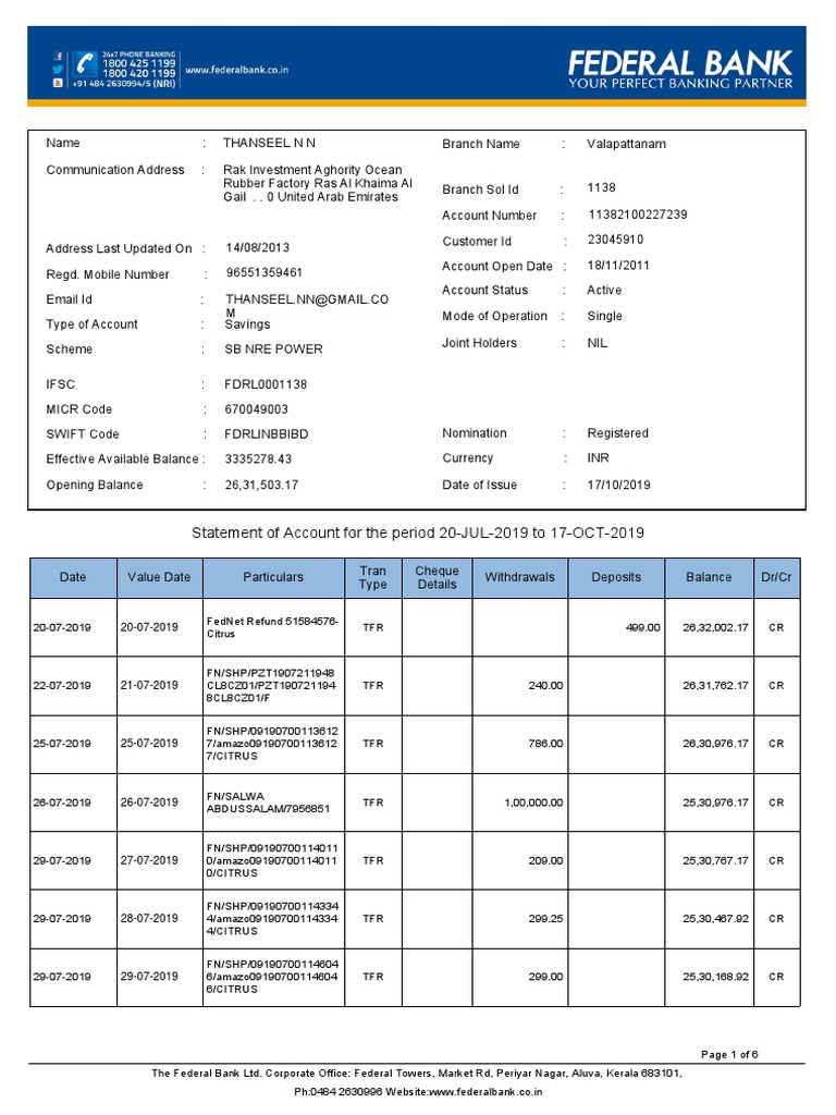 Federal Bank Statement Overview | PDF | Banks | Financial Services
