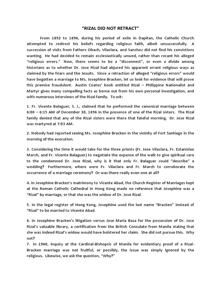 Rizal Did Not Retract | PDF | Catholic Church