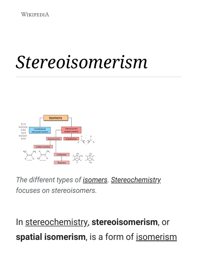 Stereoisomerism - Wikipedia PDF | PDF | Isomer | Stereochemistry
