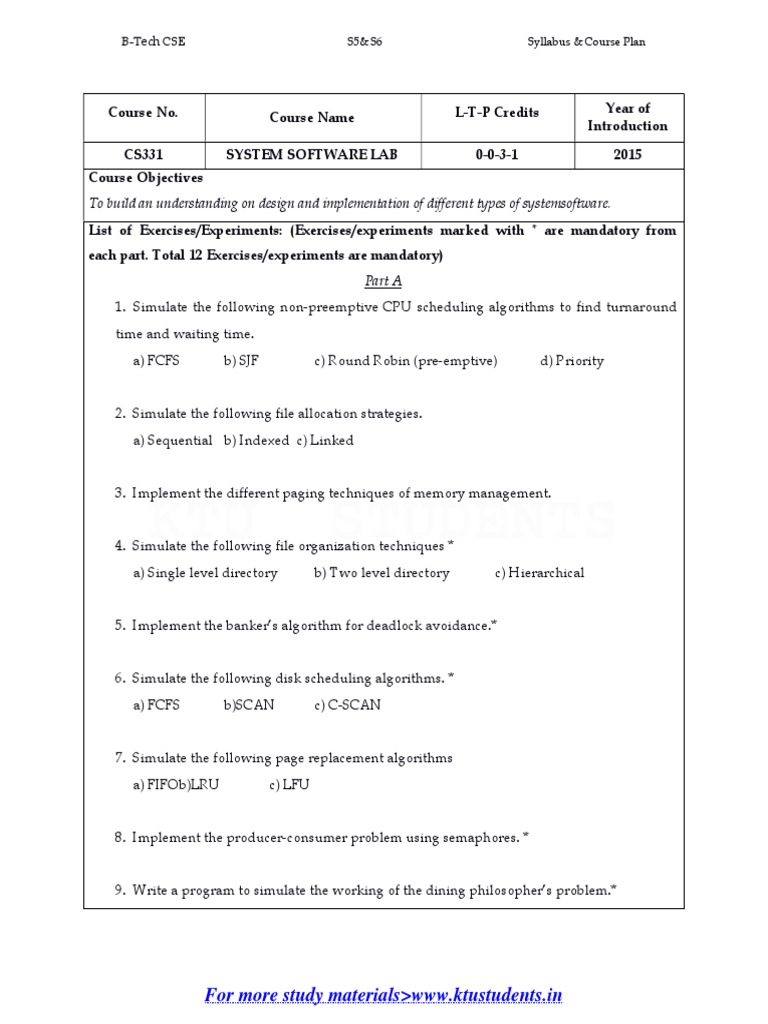 CS331 System Software Lab CSE Syllabus-Semesters - 5 | PDF | Assembly Language | Scheduling ...