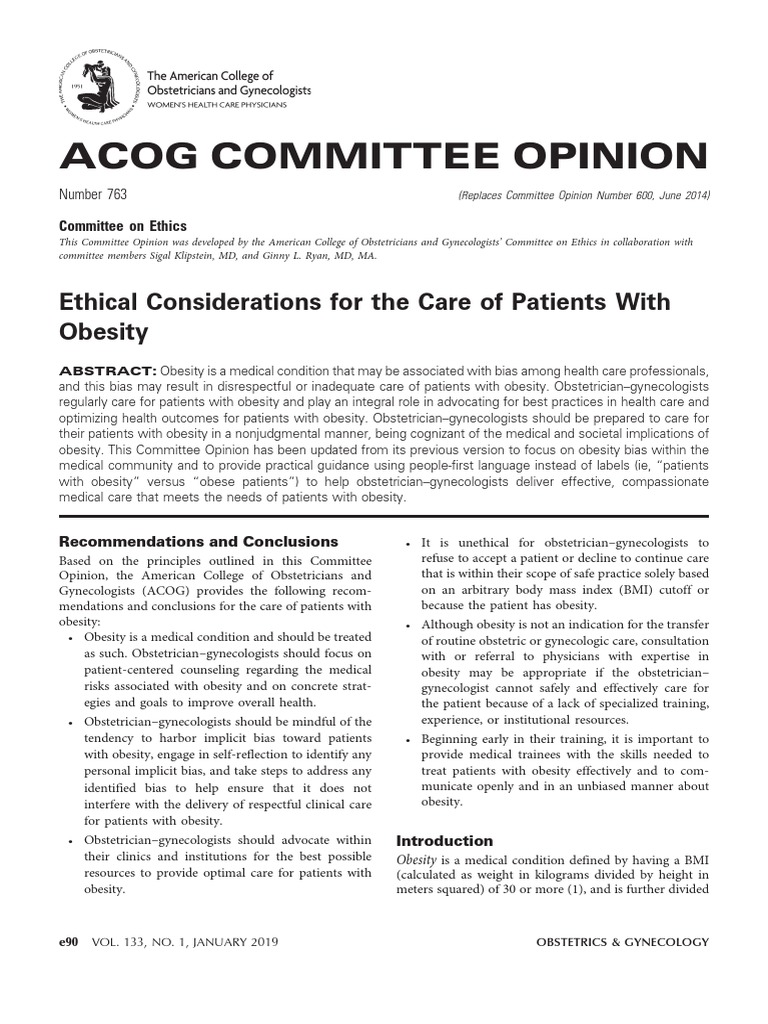 Acog Committee Opinion: Ethical Considerations For The Care of Patients ...