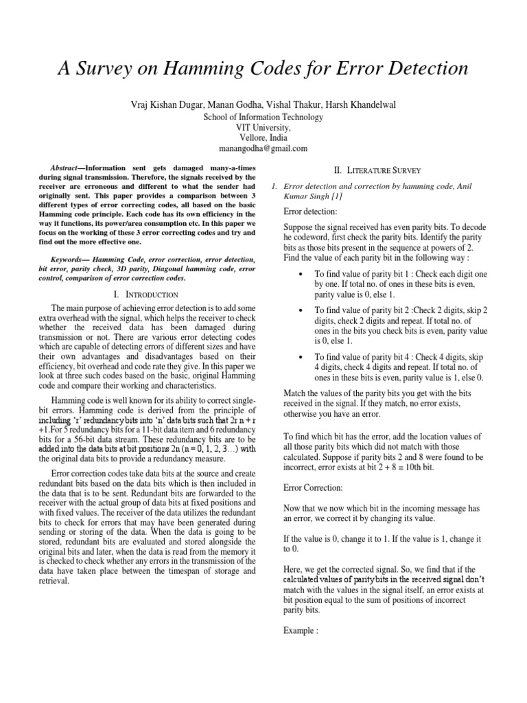 Error Detection Survey Paper | PDF | Error Detection And Correction ...