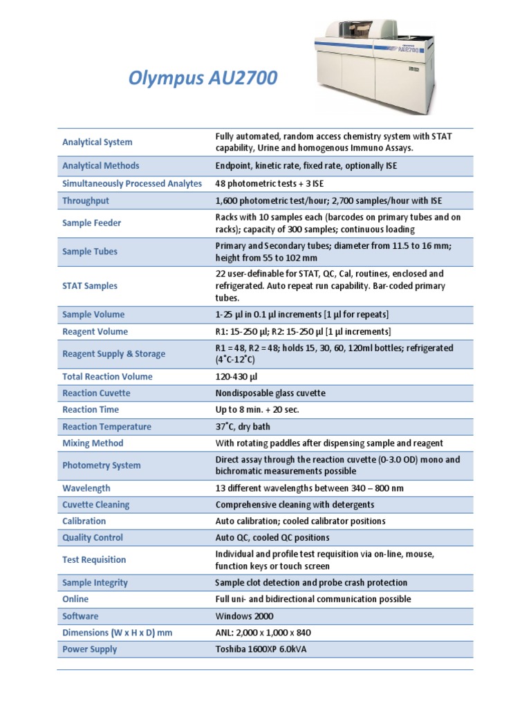 AU2700 Spec | PDF | Assay | Spectrophotometry