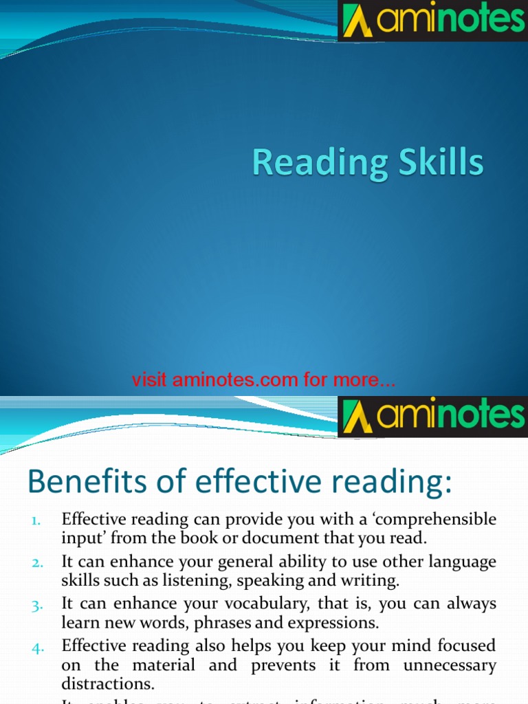 4 Reading Skills | PDF | Speed Reading | Reading Comprehension