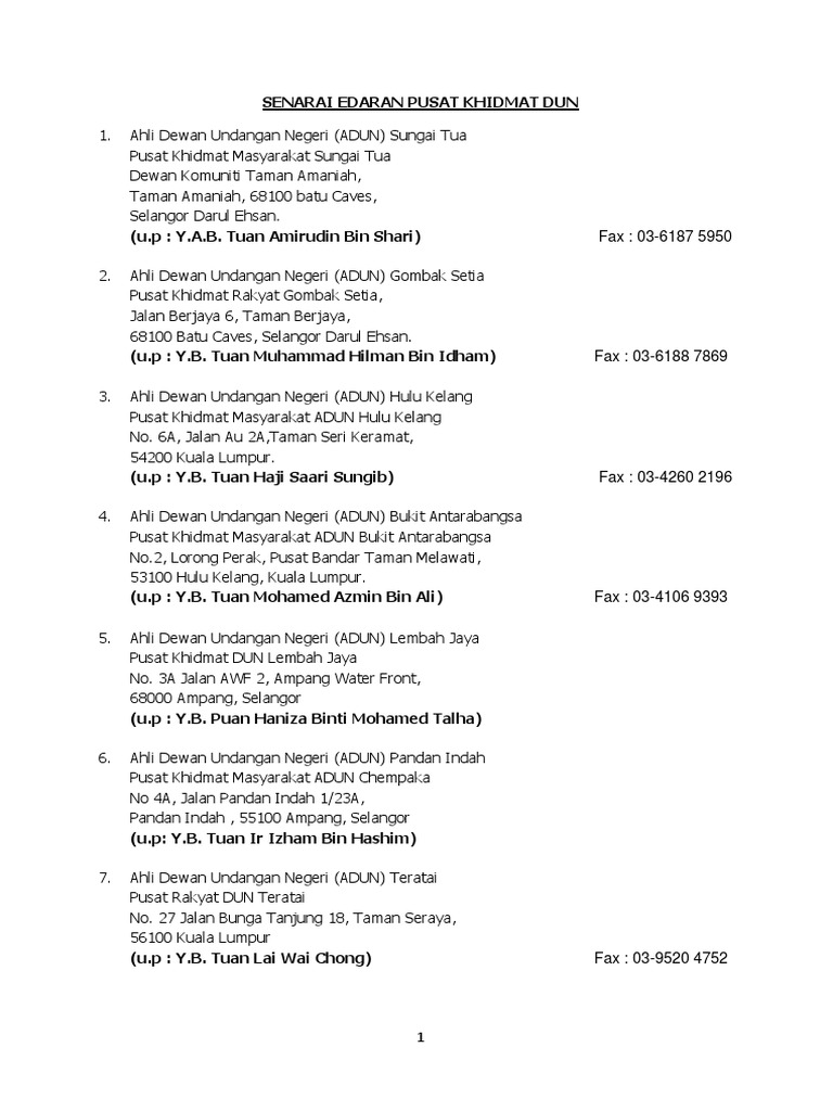 Senarai Edaran Surat (DUN SELANGOR) | PDF