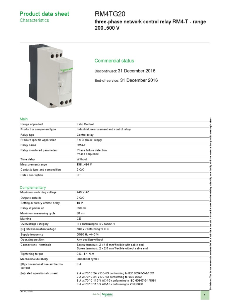 Three-phase network control relay RM4-T product data sheet | PDF ...