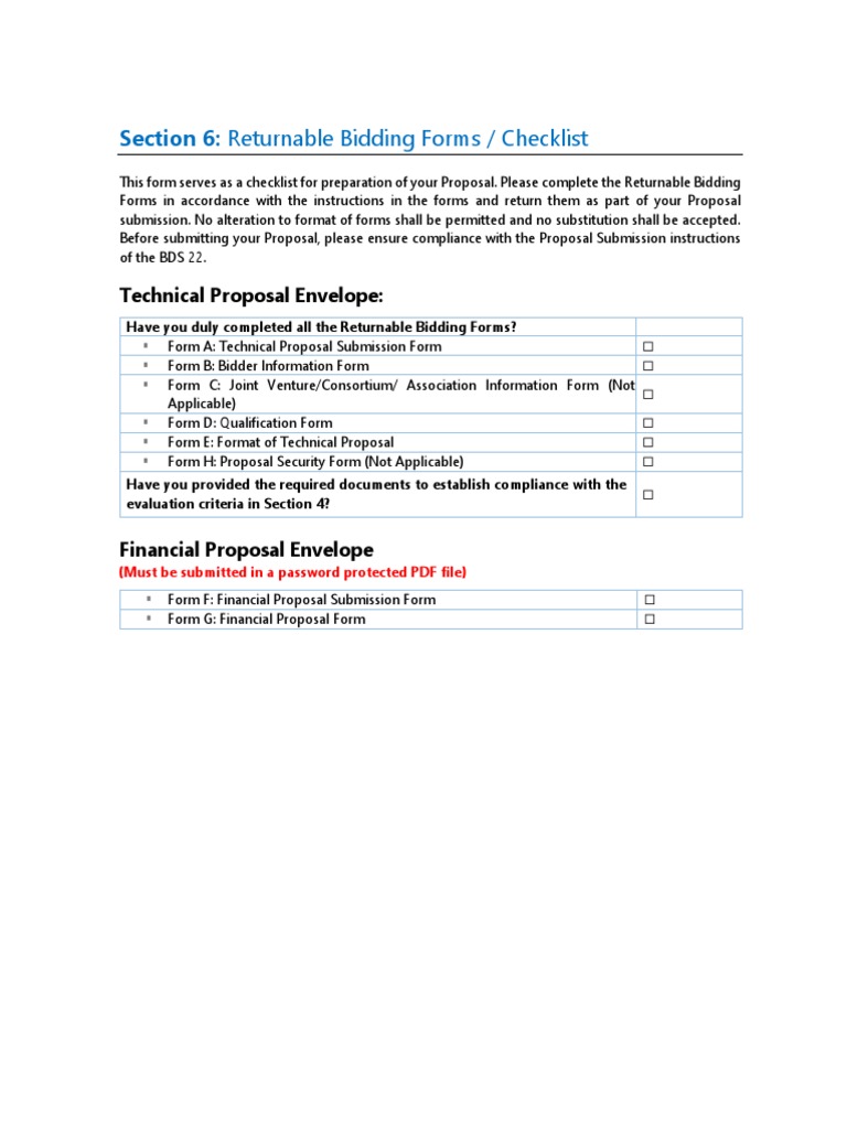 RFP Submission Checklist and Forms | PDF | Guarantee | Request For Proposal