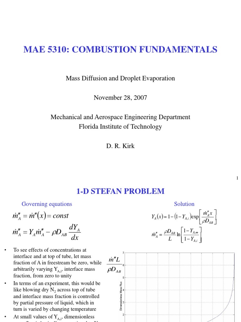 1-D Stefan Problem: Mass Diffusion and Droplet Evaporation | PDF ...