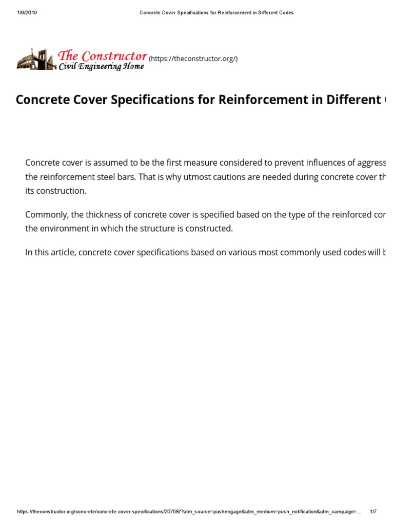 Concrete Cover Specifications For Reinforcement in Different Codes ...