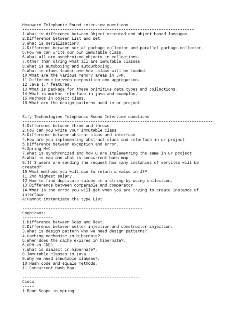 Hexaware Interview Round Question | Download Free PDF | Class (Computer Programming) | Spring ...