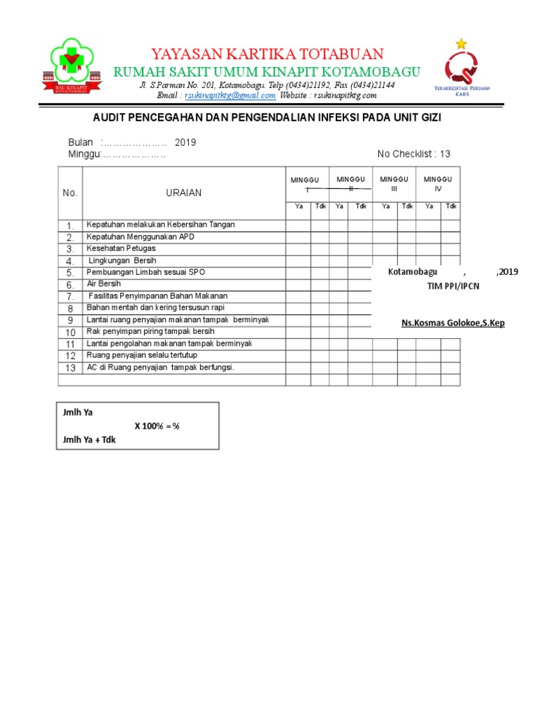 Ceklist Audit Gizi | PDF