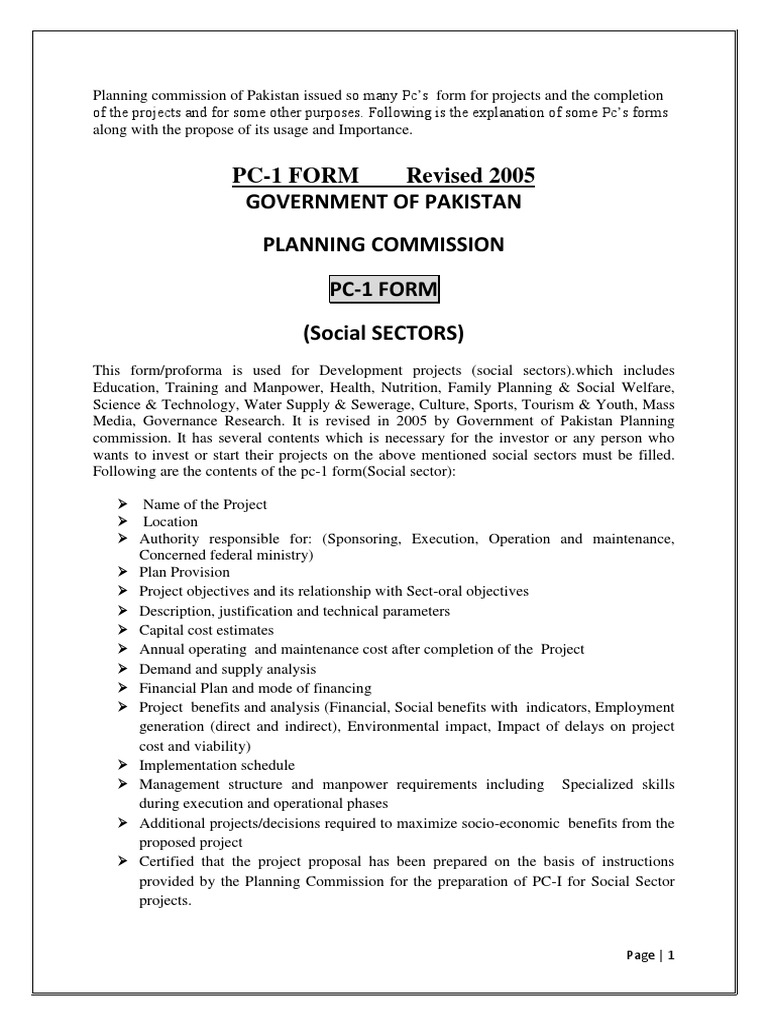 PC-1 FORM Revised 2005 Government of Pakistan Planning Commission Pc-1 ...