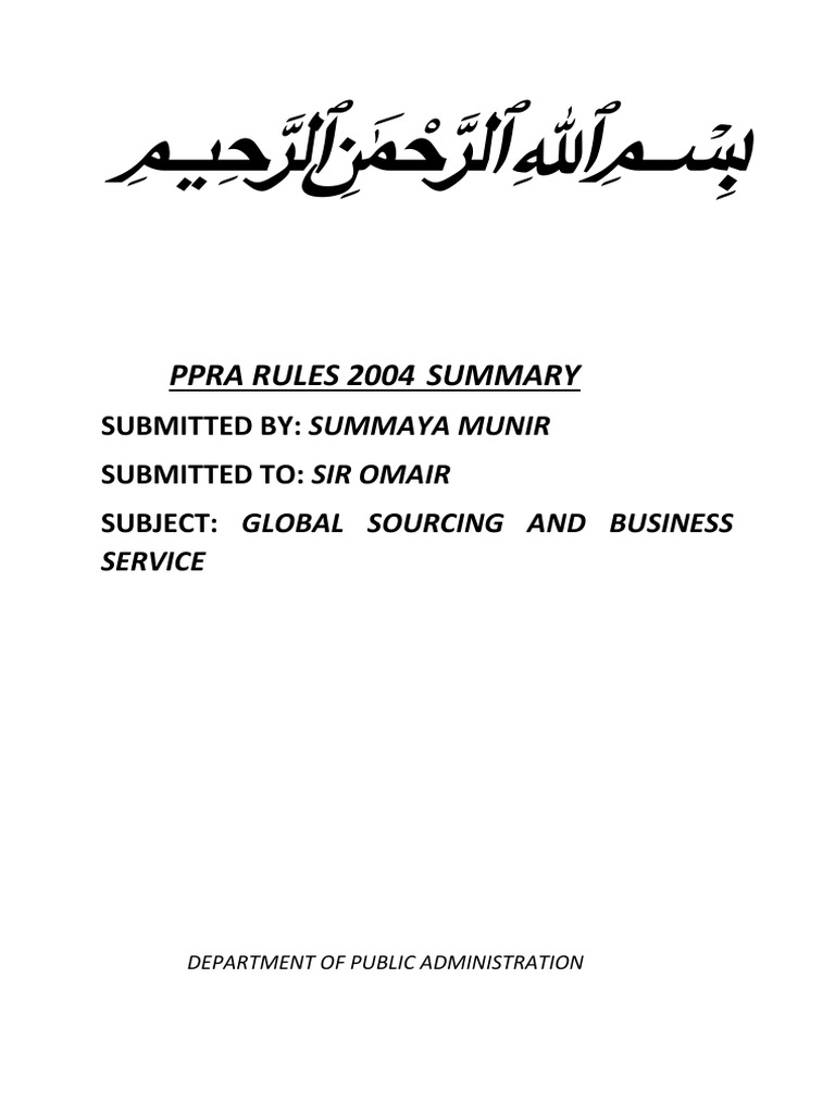 Ppra Rules 2004 Summary | Download Free PDF | Procurement | Regulatory Compliance