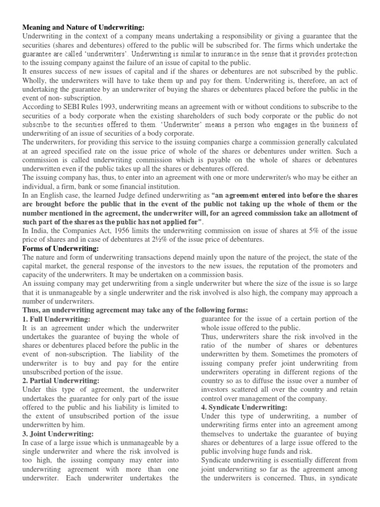 FIS - Meaning and Nature of Underwriting | PDF | Underwriting ...