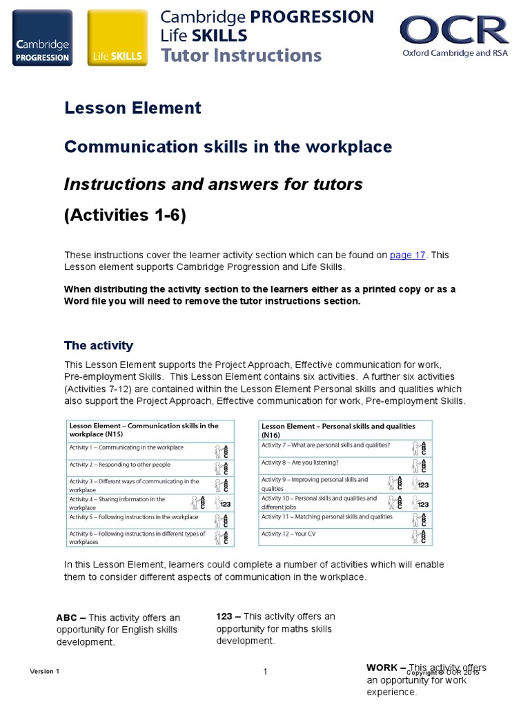 Effective Communication For Work Pre Employment Skills Lesson Element ...