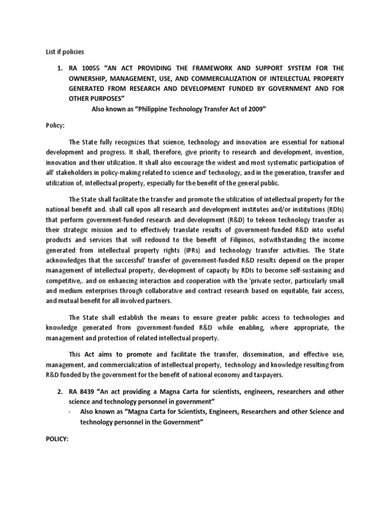 List of Policies in STS | PDF | Agriculture | Food Security