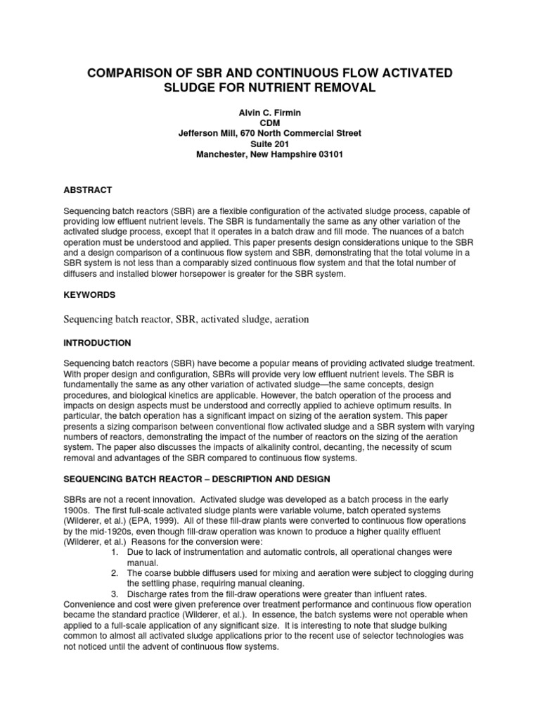 COMPARISON OF SBR AND CONTINUOUS FLOW ACTIVATED Sludge For N Removal ...