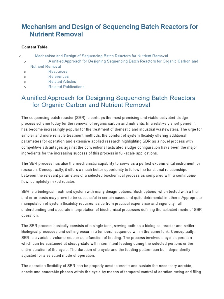 Designing Sequencing Batch Reactors for Nutrient Removal | PDF | Sewage ...