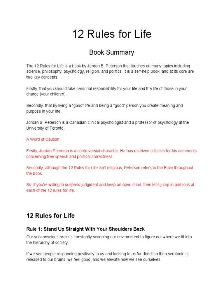 12 Rules For Life: Book Summary | Download Free PDF | Risk | Anxiety