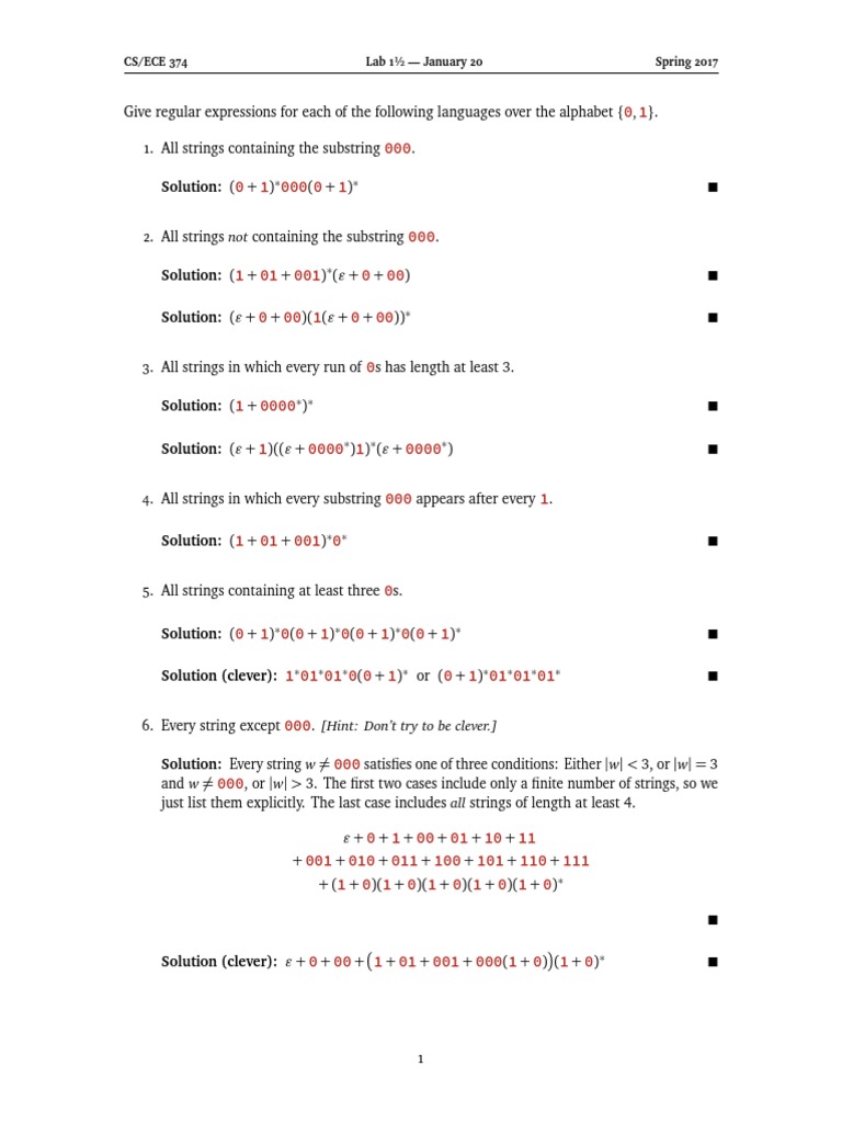 Solution: (: CS/ECE 374 Lab 1 - January 20 Spring 2017 | PDF | String (Computer Science ...