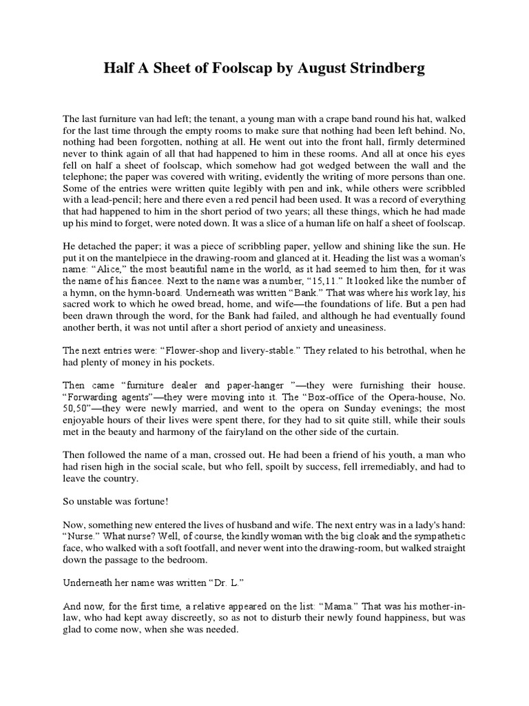 Half A Sheet of Foolscap by August Strindberg