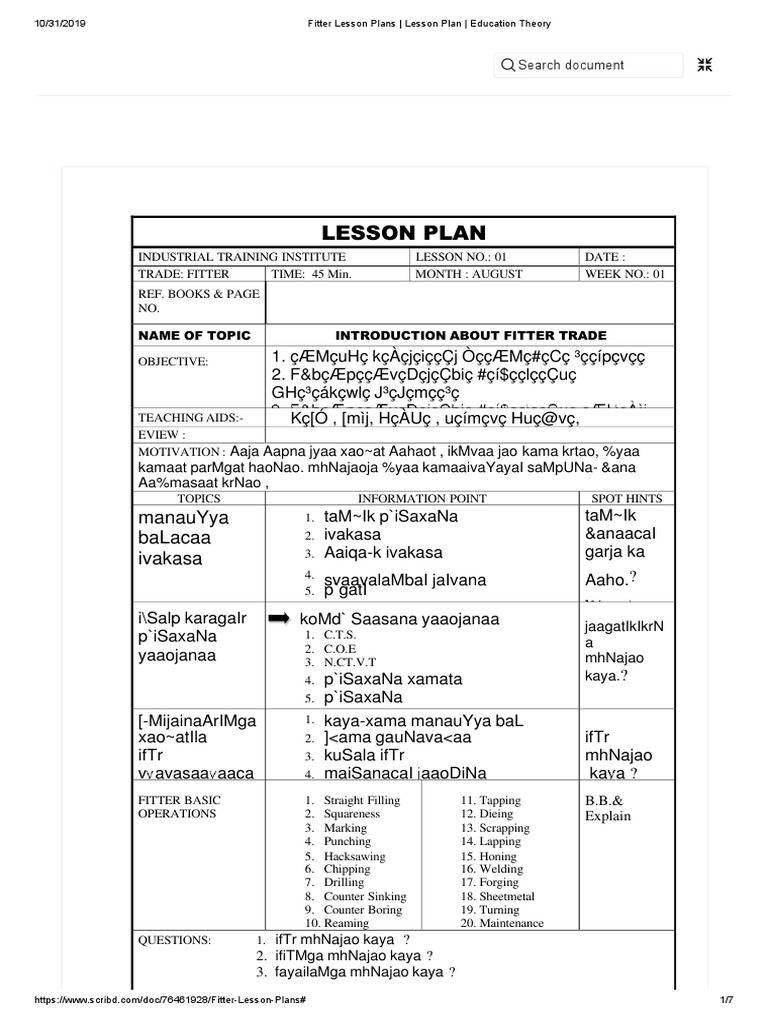 Fitter Lesson Plans - Lesson Plan - Education Theory | PDF | Lesson ...