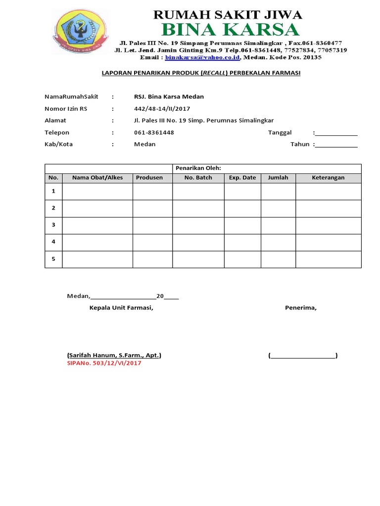 Formulir Laporan Recall Obat | PDF