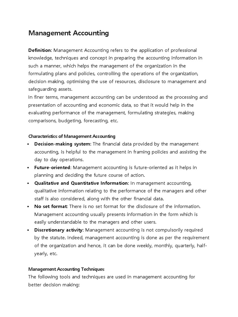 Characteristics of Management Accounting | PDF | Management Accounting ...