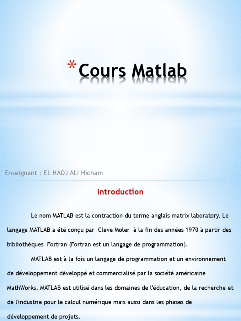 Cours Matlab | PDF | MATLAB | Ingénierie informatique