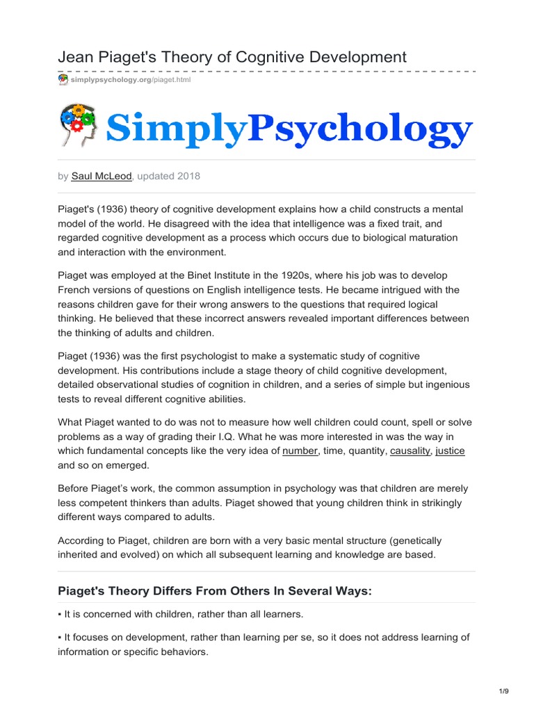 Piaget's Cognitive Development Theory | PDF | Schema (Psychology ...