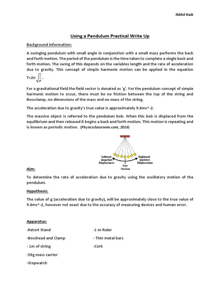 Measuring Gravity with a Pendulum Experiment | PDF | Pendulum ...