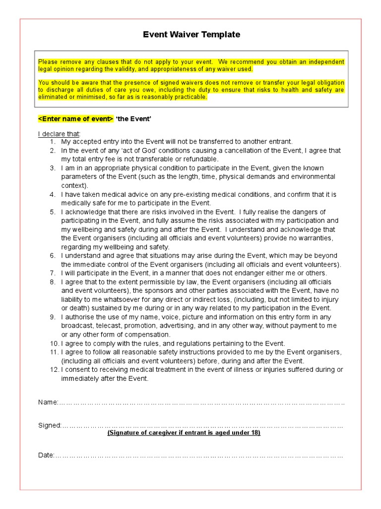 Event Waiver Template: The Event' | PDF | Risk | Government Information