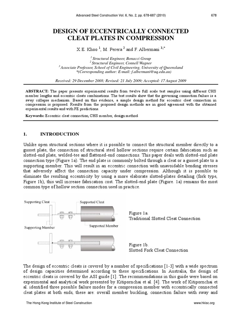 Design of Eccentrically Connected Cleat Plates in Compression | PDF ...