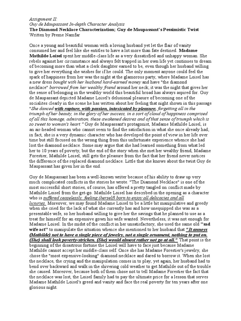 Characterization Analysis - The Necklace by Guy de Maupassant | PDF ...